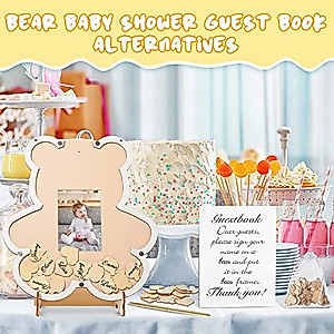 Bear Baby Shower Guest Book Alternative with Photo Frame Decorations We Can Bearly Wait Baby Shower Sign in Guest Book Girl 1st Birthday Party Bear Gender Reveal Shower (Brown, 12.6 x 10.6 Inch)