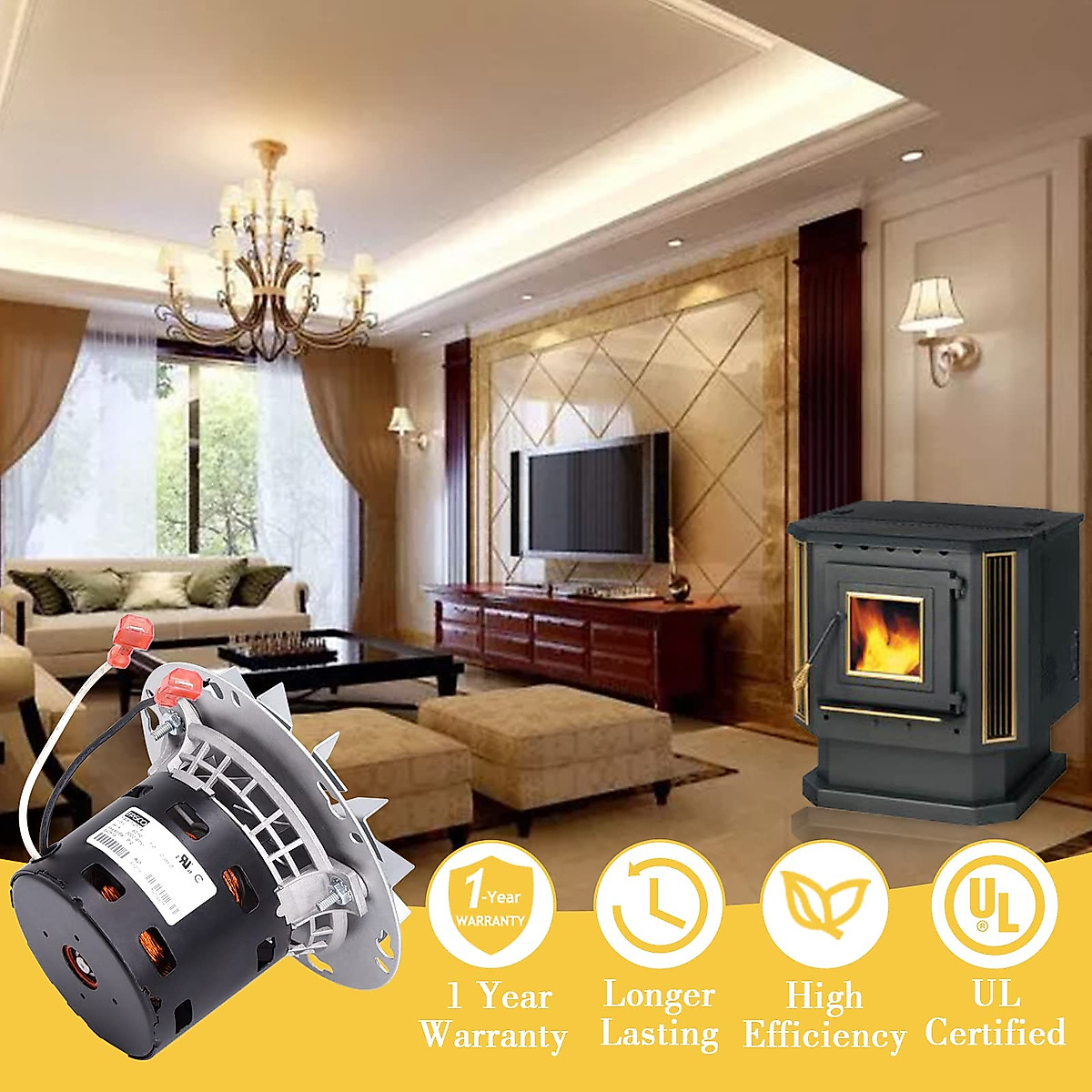 Adviace Replacement PU-076002B Combustion Blower Motor for Englander & England 25-PDVC 55-SHP10 25-PDV 25-PAH 25PDVC 55-SHP10L 55-SHP22 25-EP Pellet Stoves