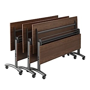 3pcs Flip Top Mobile Training Table with Modesty and Lockable Wheels,Foldable Conference Tables, Ready to Unfold and Use (Color : Brown, Size : 120 * 40 * 75cm)