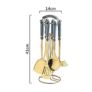 WUDILU Nordic style Stainless Steel Cookware Kitchenware Sets kitchen Tools Ceramic Handle Hook Up Storage Metal Shovel Spoon (Color : 01)