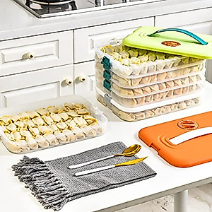 OHEPFD Refrigerator Organizer Bins,Food Storage Containers with Lids Dumpling Storage Box 3-Layer Stackable Food Storage Tray Organizer Holder for Kitchen Fridge, Dark Green 3 Layer, 30.5*23*12cm