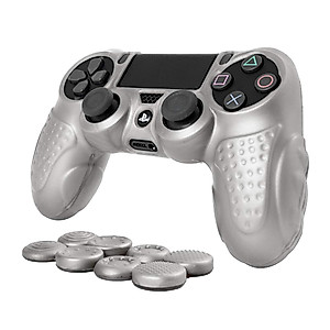 CHIN FAI PS4 Controller DualShock4 Skin Grip Anti-Slip Silicone Cover Protector Case for Sony PS4/PS4 Slim/PS4 Pro Controller with 8 Thumb Grips (Silver)