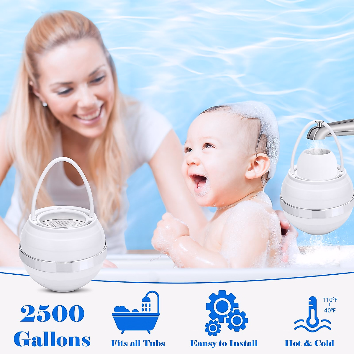 NIROKET Bath Ball Filter-Bathtub Water Filter Removes Hundreds of Contaminants for Softer, Smoother Skin | 2,500 Gallons of Filtration | BPA Free