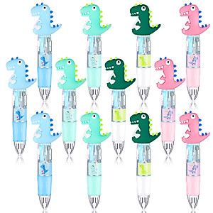 Chinco 12 Pieces Mini Dinosaur Pen Multicolor Dinosaur Ballpoint Pen Retractable Gel Ink Dinosaur Pen Shuttle Pen for Kid Office School Valentine Party Favor (Dinosaur Style)