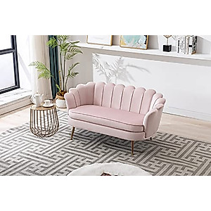 QHITTY Velvet Loveseat, 58'' Velvet Sofa Accent Couch Settee Upholstered Chair, 2 Seater Small Loveseat for Small Spaces, Living Room (Pink)