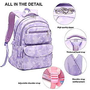 goldwheat Star Print Backpack With Lunch Pack Pencil Case 3pcs Sets For Elementary Students Knapsack and Teens