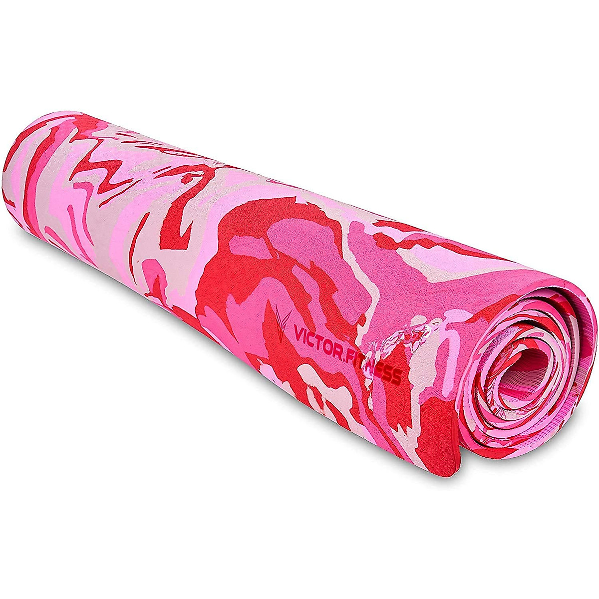 Victor Fitness Pink Camouflage Eco-Friendly Yoga Mat - Premium TPE Material, Non-Slip Texture, Lightweight & Durable - Ideal for Hot Yoga, Pilates, and Bikram - Includes Carrying Strap