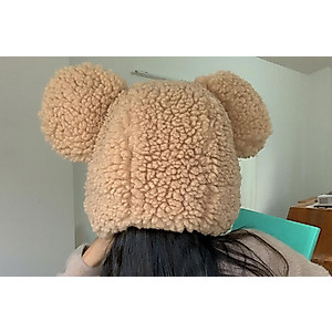 Cute Plush Faux Fur Animal Critter Hat Cap with Ear Flaps Fuzzy Bear Hat Soft Warm Winter Hat Beanie for Adults Women Girls Khaki