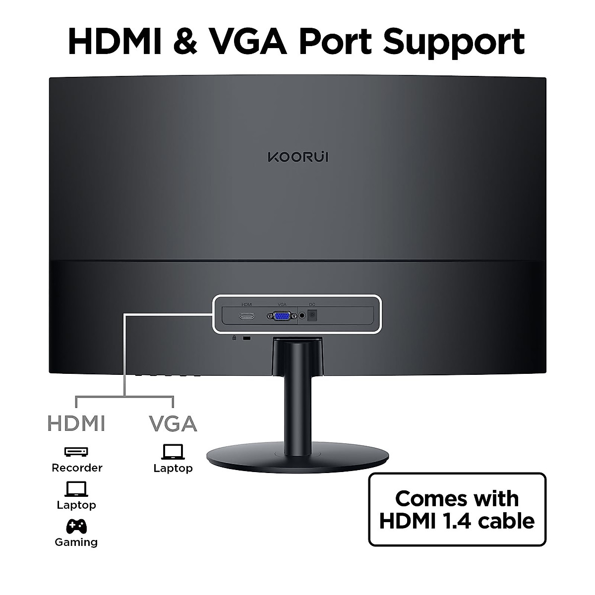 KOORUI 27 inch Curved Computer Monitor Full HD 1080P 75Hz Gaming Monitor 1800R LED Monitor HDMI VGA, Tilt Adjustment, Eye Care, Black 27N5C