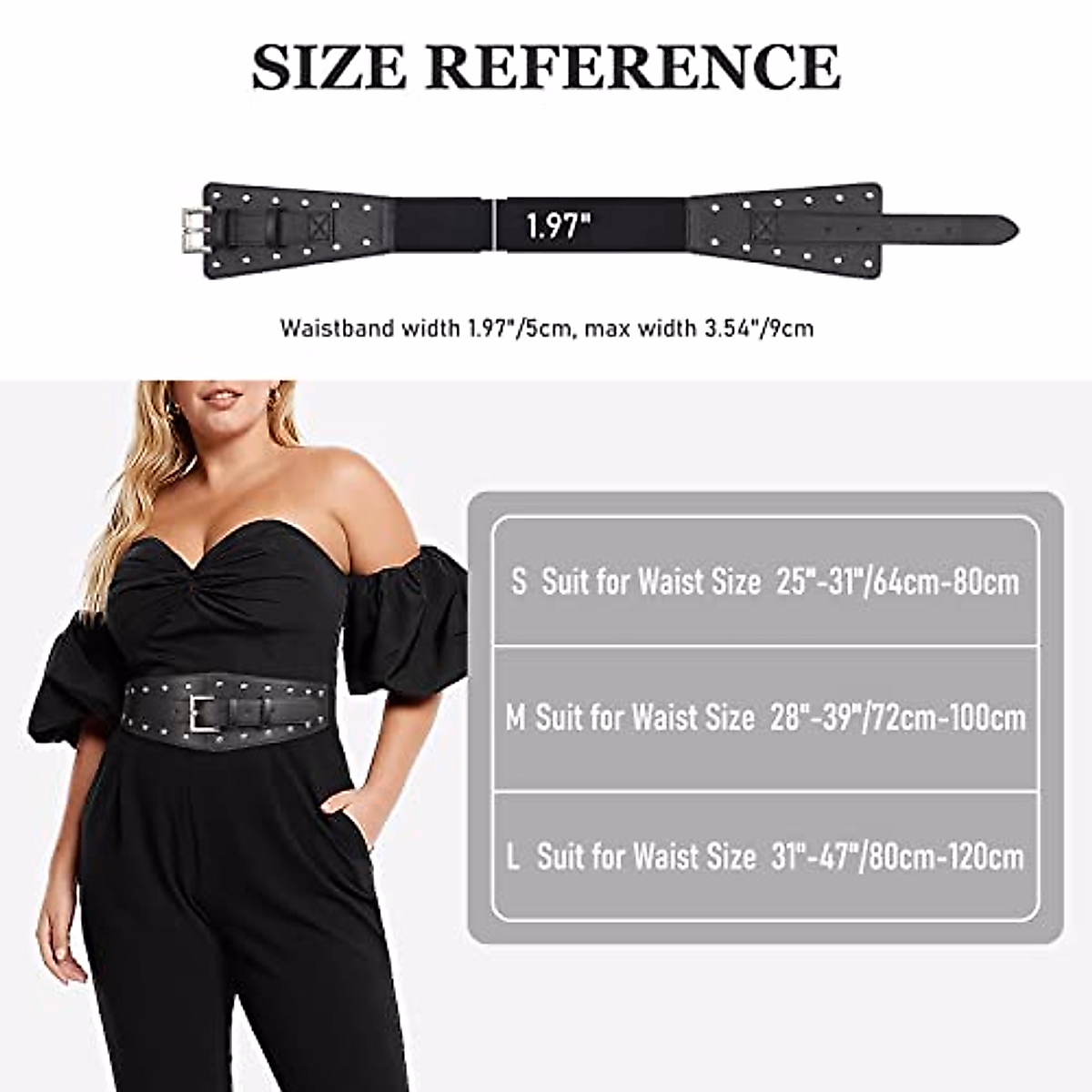 Kajeer Womens Wide Belts for Dresses Vintage Wide Elastic Belts for Women Rivet Cinch Belt with Buckle(M, Black)