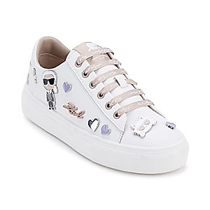 Karl Lagerfeld Paris Cate Shoes – Sneakers for Women with Iconic KLP Pins, White/Dune Pink, 10