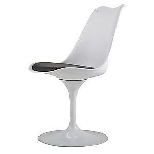 Gecheer Swivel Tulip Side Chair for Kitchen and Dining Room Bar with Cushioned Seat and Curved Backrest, White and Black