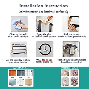 ROZZWILD Towel Rack Wall Mounted 24 Inch Adhesive No Drill Towel Storage Shelf with 5 Hooks for Bathroom Aluminum Alloy Rustproof Matte Black Gold