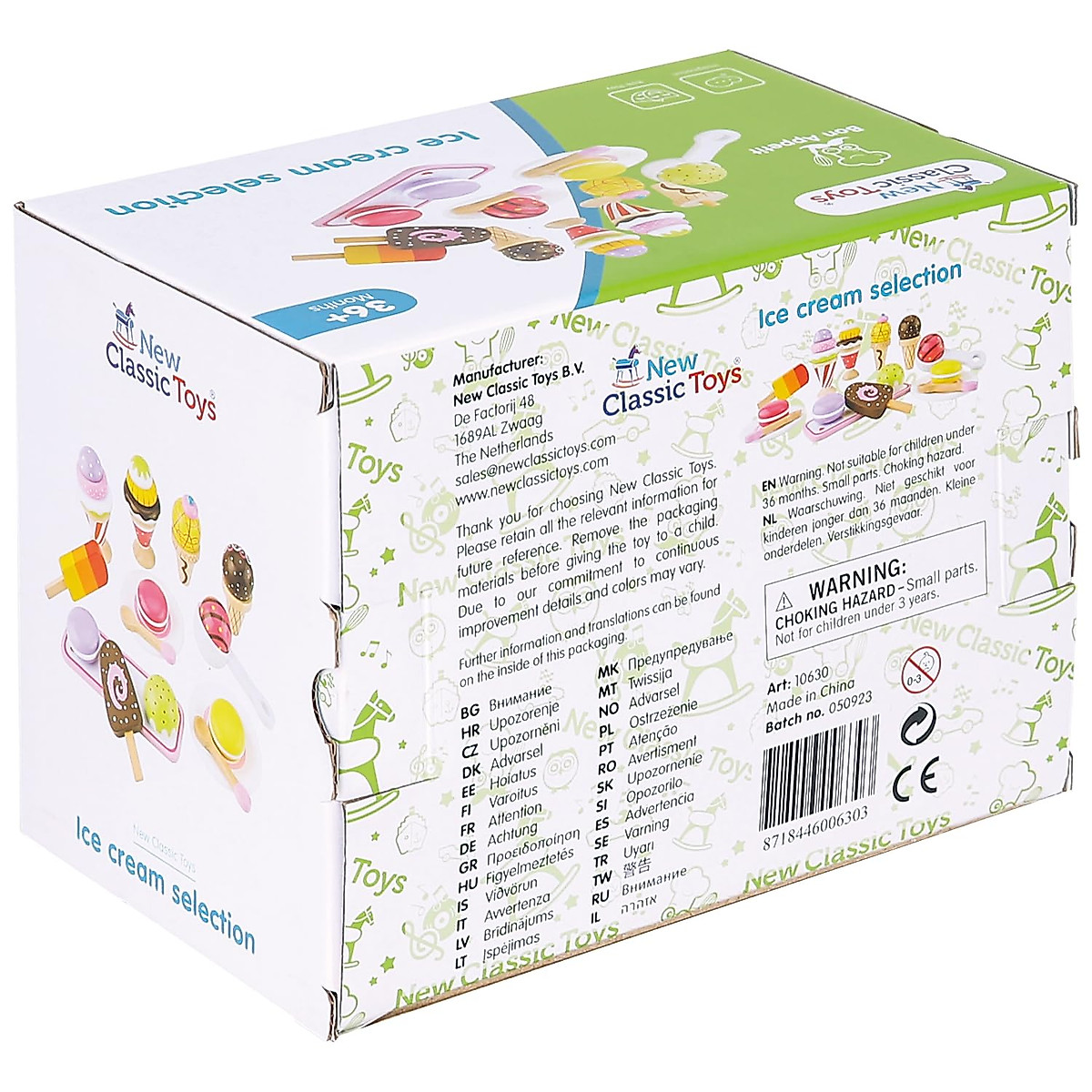 New Classic Toys Wooden Ice Cream Set Pretend Play Toy for Kids Cooking Simulation Educational Toys and Color Perception Toy for Preschool Age Toddlers Boys Girls