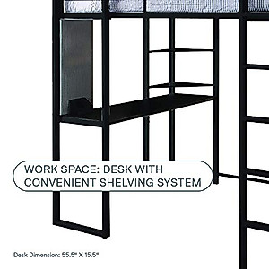 DHP Abode Full Size Metal Loft Bed, Black