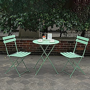 Grand patio 3pc Metal Folding Bistro Set, 2 Chairs and 1 Table, Weather-Resistant Outdoor/Indoor Conversation Set for Patio, Yard, Garden-Pea Green