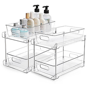 Bottone 2Tier Clear Organizer Under Sink Container Undersink Kitchen Shelf Medicine Cabniet Storage Bins Bottom Sliding Basket Bathroom Standing Space