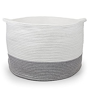 Porto Boutique Extra Large Cotton Rope Basket w/Handle for Home Organizing Decorative Cloth Fabric Hampers Toy Storage Bins for Shelves Towels Blanket Closet Bedroom Nursery Room XL, Grey