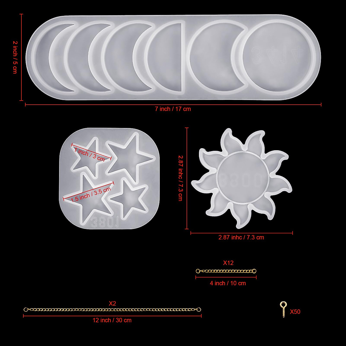 Moon Phase Resin Mould, Sun Mould Star Silicone Mould, Full Moon Epoxy Moulds with Accessories, Wall Hanging Decoration for Bedroom, Living Room, Apartment or Dorm