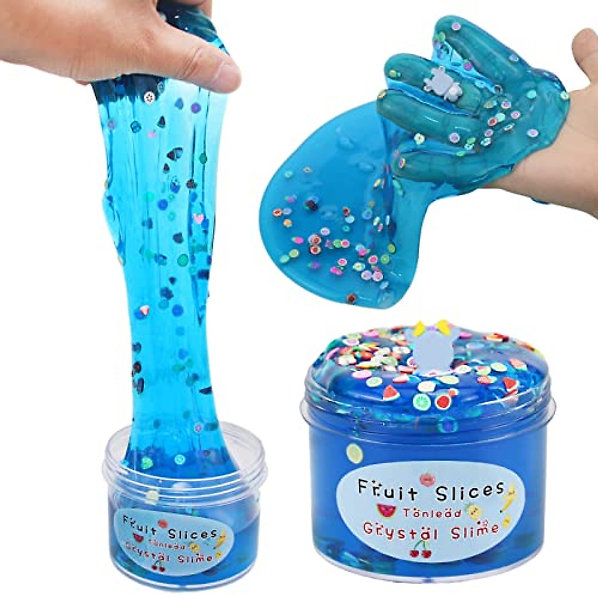 Fruit Slime Kit with Charms, 1 Pack 70ml Various Soft and Stretchy Crystal Mud Stress Relieve Sensory Toy Green Slime Toy