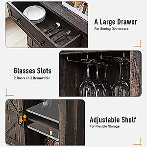 OKD Farmhouse Coffee Bar Cabinet, 32" Sliding Barn Door Buffet Sideboard Cabinet with Drawer, Adjustable Storage Shelves, Wooden Accent Cabinet for Kitchen, Living Room, Dining Room(Dark Rustic Oak)