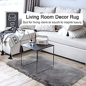 junovo Luxury Fluffy Area Rugs Furry Rug for Bedroom Faux Fur Sheepskin Nursery Rugs Fur Carpet for Kids Room Living Room Home Decor Floor Mat, Rectangle 2ft x 3ft Grey