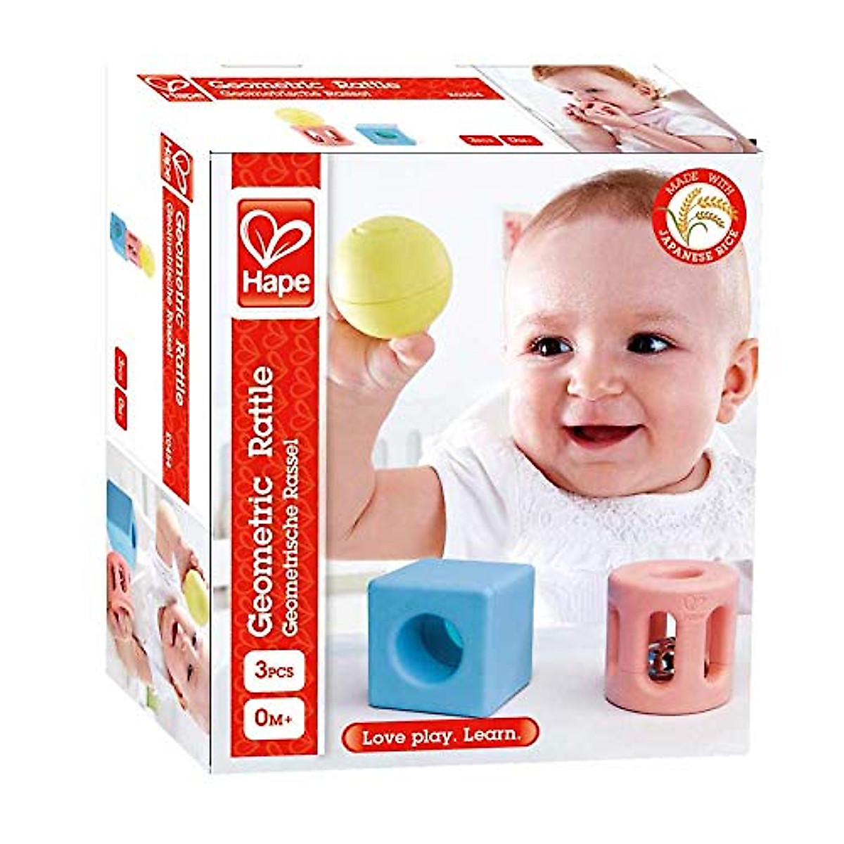 Hape Geometric Rattle | Colorful Rattle Toys for Newborn, Infants & Toddlers, 3 Piece Early Educational Toy Set