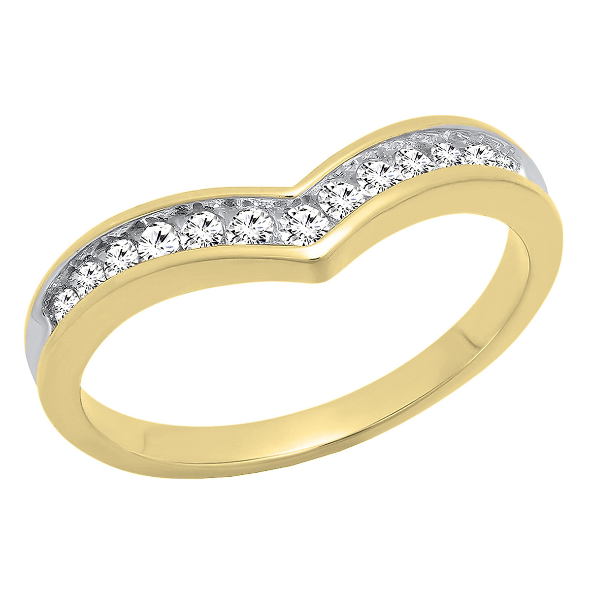 Dazzlingrock Collection 0.25 Carat (ctw) Round White Diamond Stackable Anniversary Guard Chevron Ring 1/4 CT | 10K Yellow Gold, Size 9.5