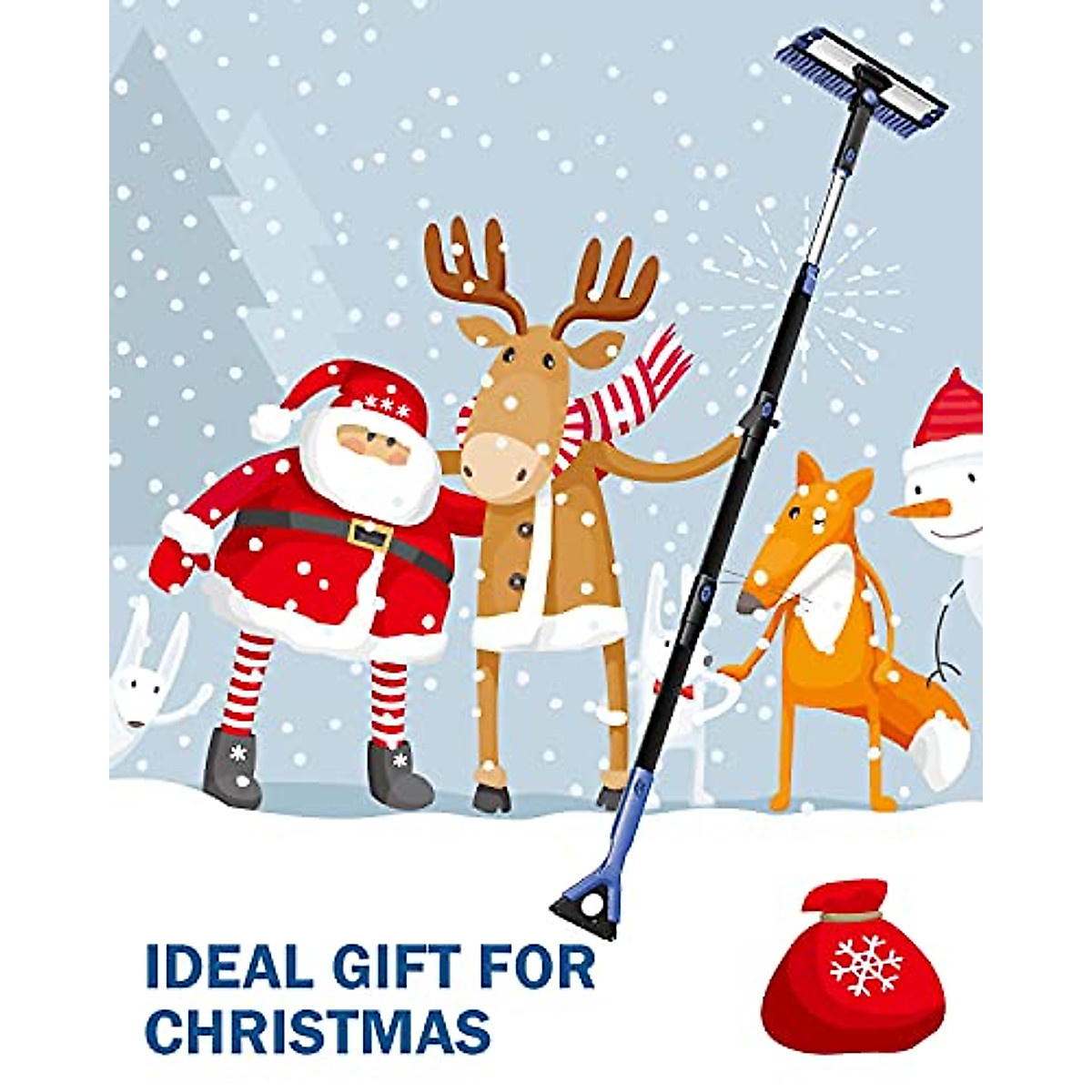 JOYTUTUS 61.3″ Ice Scraper and Long Handle Snow Brush, 270° Pivoting Extendable Snow Scraper Brush for Car Windshield, Telescoping Ice Scraper Foam Grip, Snow Remover for Cars, Trucks, SUV (Xmas Bag)