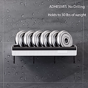 FOCUS FINEST Plastic Wall Mount Shower Shelf, Adhesive Shower Caddy, No Drilling Hang Walls, with Self Adhesive Tape, for Bathroom, Kitchen, Living Room (Black, 1pcs)