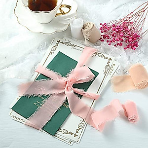 6 Rolls Handmade Fringe Chiffon Silk Ribbon 1.5" x 3 Yd Colorful Ribbon for Wedding Invitations, Bridal Bouquets, Gifts Wrapping, DIY Crafts(Nude Pink Set)