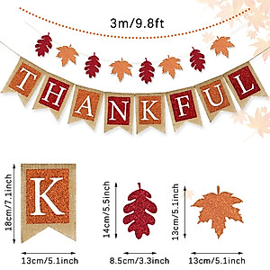 Whaline Fall Banner Thankful Burlap Banner Maple Leaf Glitter Paper Banner Pre-Assembled Rustic Bunting Garland for Autumn Harvest Hanging Decorations Thanksgiving Party Supplies Home Decoration