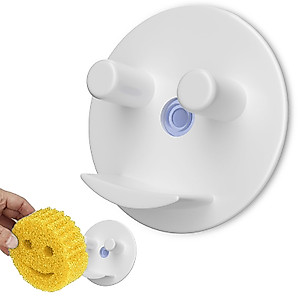 Sponge Holder, Sink Caddy for Scrub Sponges, Kitchen/Bathroom Sink Sponge Storage with Suction Cup Installation，Holding Smiley Sponges，Self-Draining and Dishwasher Safe(Sponges Not Included),1pcs