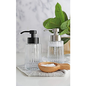 Rail19 Flora Fluted Foaming Soap Dispenser | Vintage-Inspired Modern Glass Refillable Pump Bottle for Bathroom Vanity Countertop and Kitchen, 10oz (Stainless)