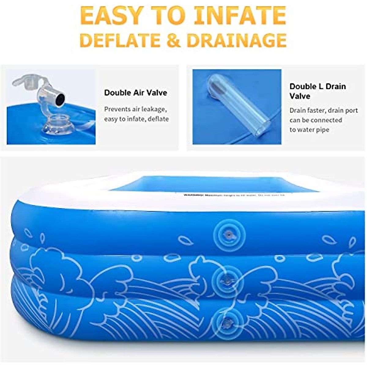 CFBF Inflatable Pool, 120" x 72" x 22" Full-Sized Family Inflatable Swimming Pool , Above Ground Blow up Pool for Kids, Adults, Toddlers, Outdoor, Garden, Backyard (120" x 72" x 22")