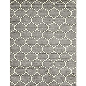 Unique Loom Trellis Frieze Collection Area Rug - Rounded (8' x 10', Light Gray/ Ivory)