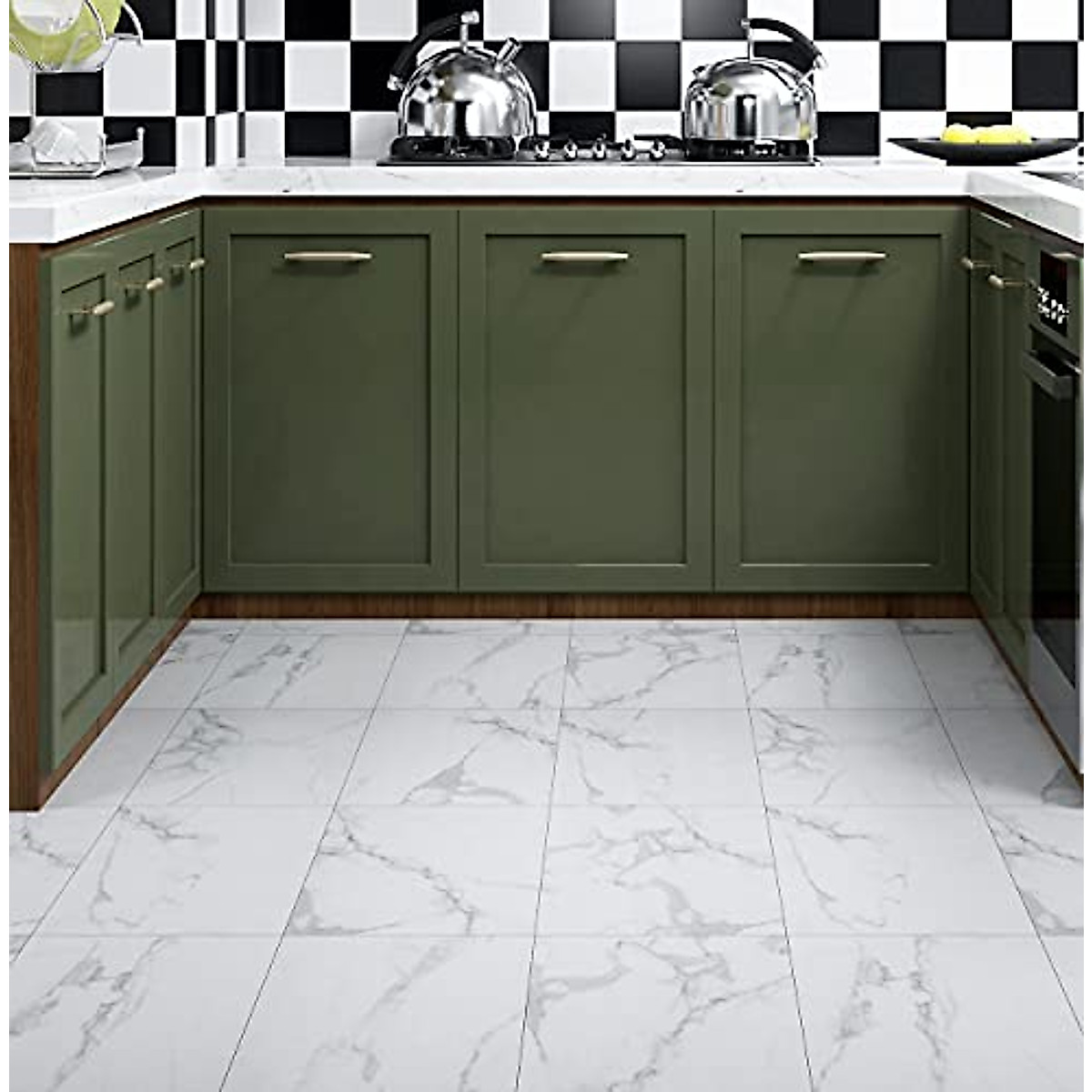 Livelynine 16-Pack White Vinyl Flooring Peel and Stick Floor Tile for Bathroom Waterproof Stick On Flooring Tiles Marble Laminate Flooring Sheets Sticky Kitchen Flooring Basement Linoleum 12X12In