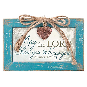 Cottage Garden Lord Bless and Keep You Petite Locket Distressed Teal Music Box Plays How Great Thou Art