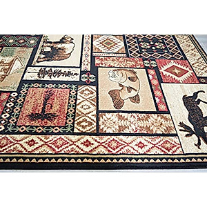 HR Cabin 906 Nature and Animals Area Rug 5'2" x 7'2" Contemporary Geometric Design Fish/Moose/Bear/Lodge