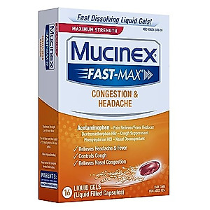 Mucinex Fast-Max Max Strength, Congestion & Headache Liquid Gels, 16ct