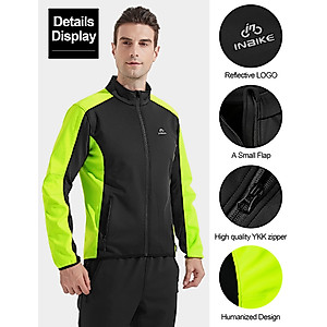 INBIKE Cycling Jacket for Men Running Biking Jackets Mens Windbreaker Reflective Windproof Fleece Lined Cold Weather Black Green Large