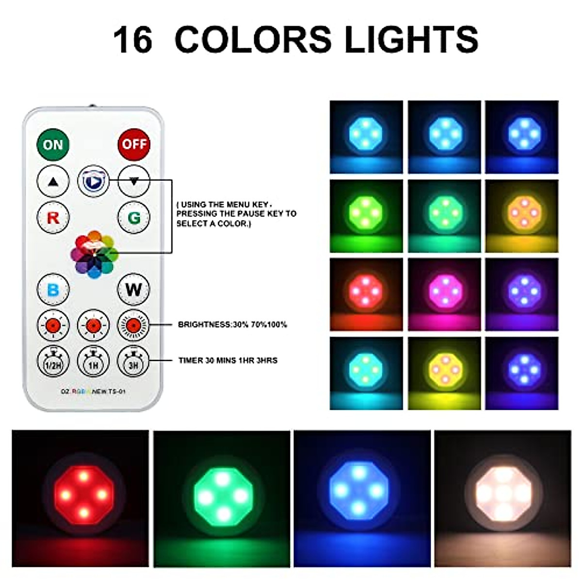 MFOX Under Cabinet Led Lighting, Closet Lights|Puck Lights with Remote, RGB Color Changing Dimmable Lighting