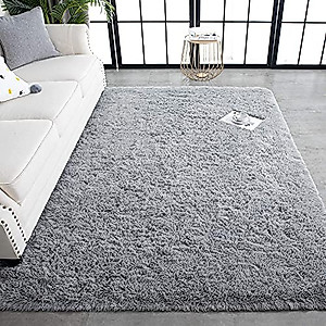 TWINNIS Super Soft Shaggy Fluffy Carpets, 5x8 Feet, Indoor Modern Plush Area Rugs for Living Room Bedroom Kids Room Nursery Home Decor, Upgrade Anti-Skid Durable Rectangular Fuzzy Rug, Grey