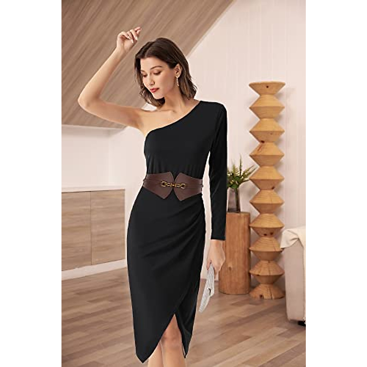 GRACE KARIN Women Stretchy Belt for Dresses Vintage Elastic Wide Waist Belt Dark Brown XL