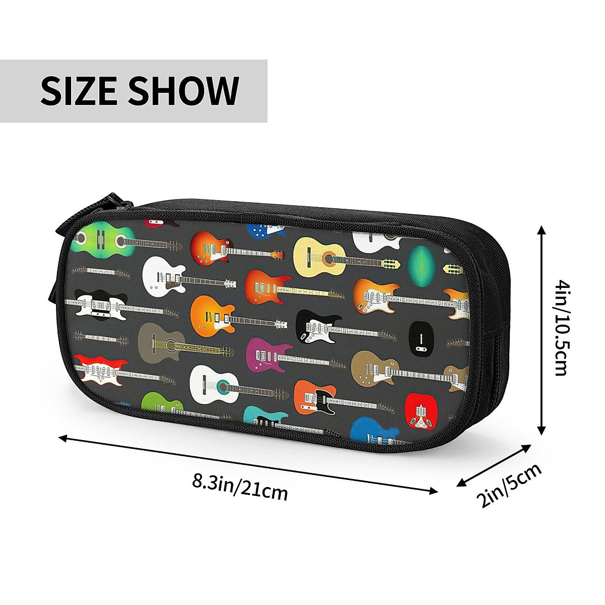 YQxwJL Color Acoustic And Guitars Print Pencil Cases Pen Box Stationery Makeup Bag, Desk Organizer For College Adults Women Men