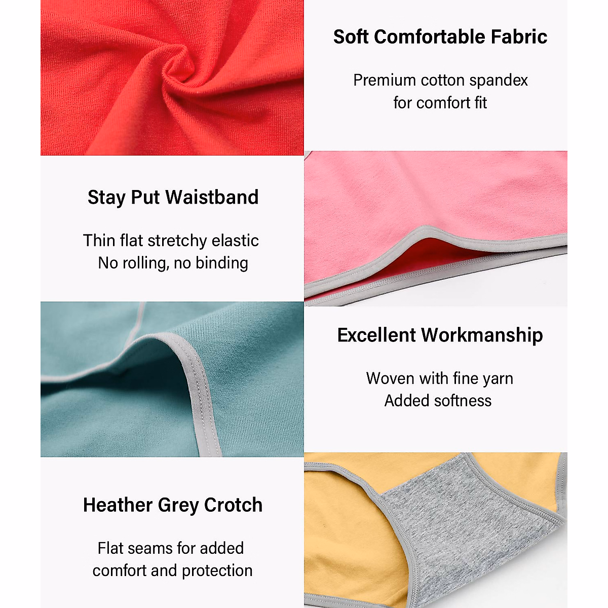 wirarpa Women's Cotton Underwear Mid Low Rise Full Briefs Breathable Ladies Regular Panties 5 Pack Multicolored Size 5