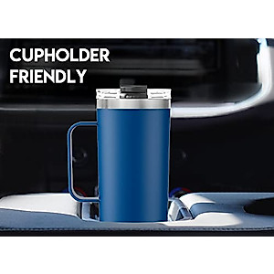 Meoky 20oz Insulated Coffee Mug with Leak Proof Lid, Cupholder Friendly, Double Wall Stainless Steel Travel Coffee Mug with Handle for Car, Home, Office