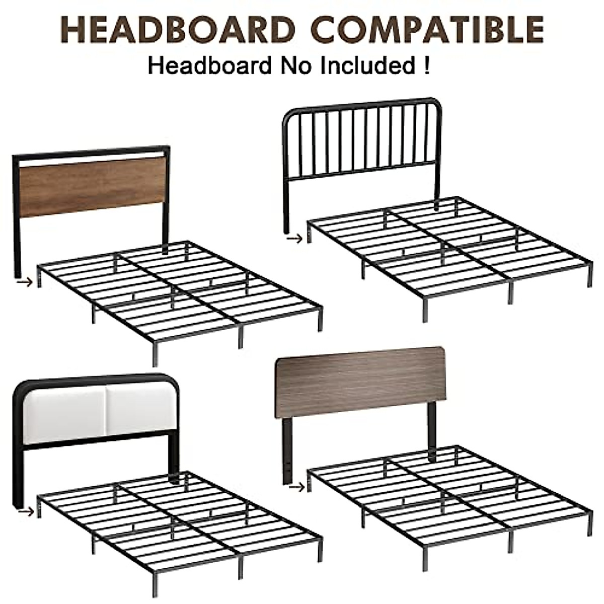 Pliwier 14 Inch Platform King Bed Frame, Heavy Duty Metal Bed Frame King Size, No Box Spring Needed, Anti-Slip, Noise Free, Easy Assembly (Black, King (U.S. Standard))