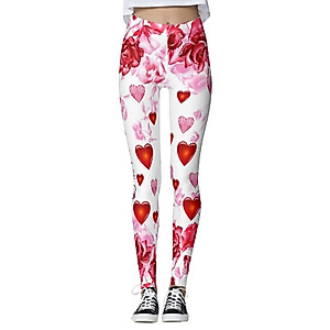 Love Tights for Women Leggings Valentine High Waisted Compression Tights for Women Queen of Hearts Sweet Heart Couple Pink