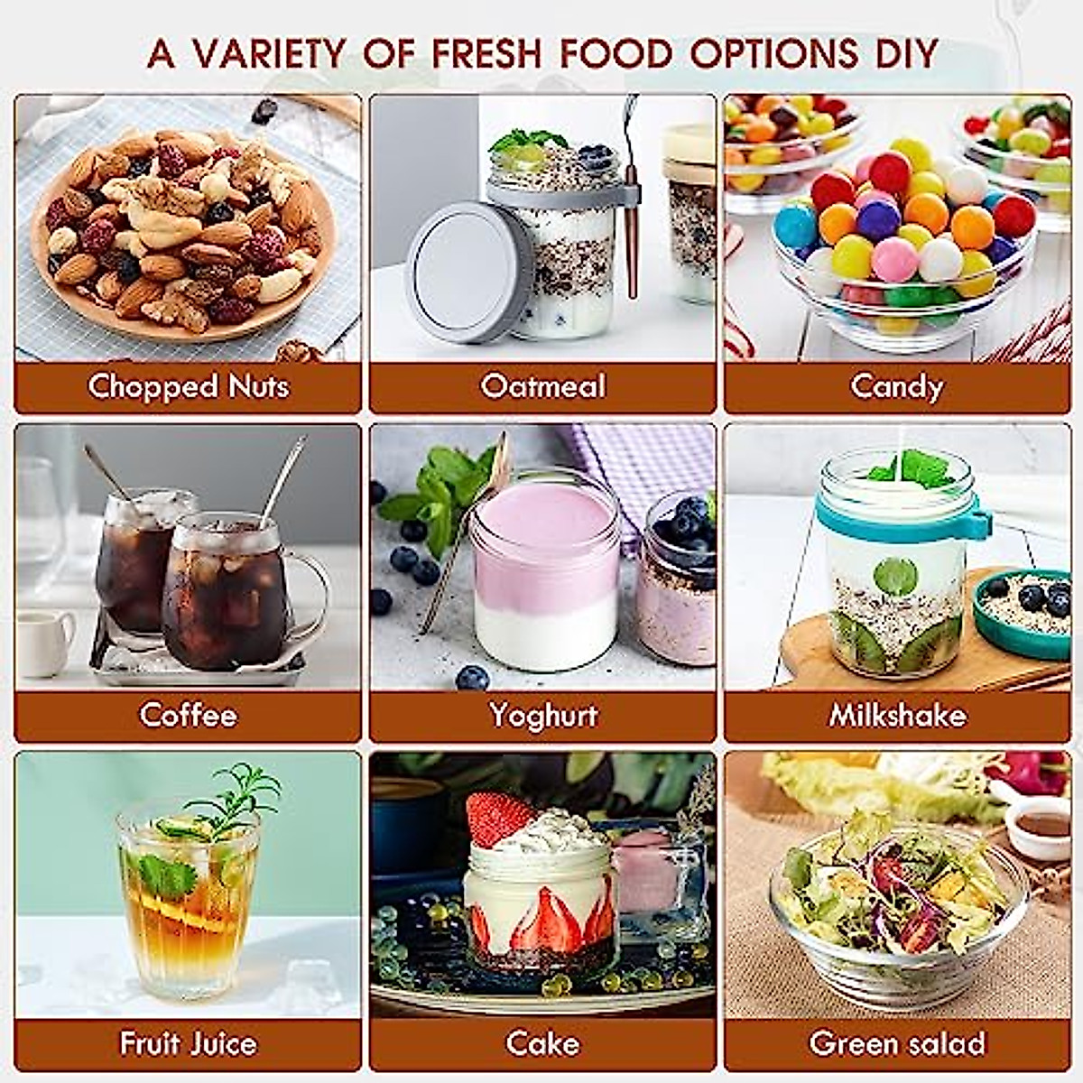 4 Pack Overnight Oats Jars, Overnight Oats Containers with Lids and Spoons, 16 Oz Glass Mason Jars for Overnight Oats Leak Proof Oatmeal Container Great for Cereal, Yogurt, Milk, Salads, Fruit